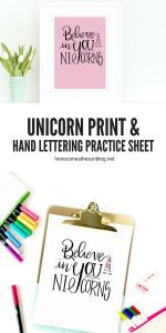 Unicorn Print and Hand Lettering Practice Sheet | Kelly Leigh Creates